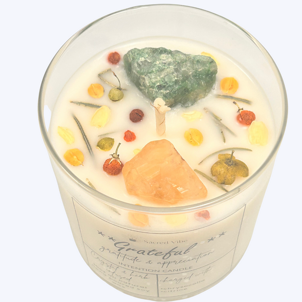 GRATITUDE CRYSTAL INTENTION CANDLE – Sacred Vibe Candle Co.
